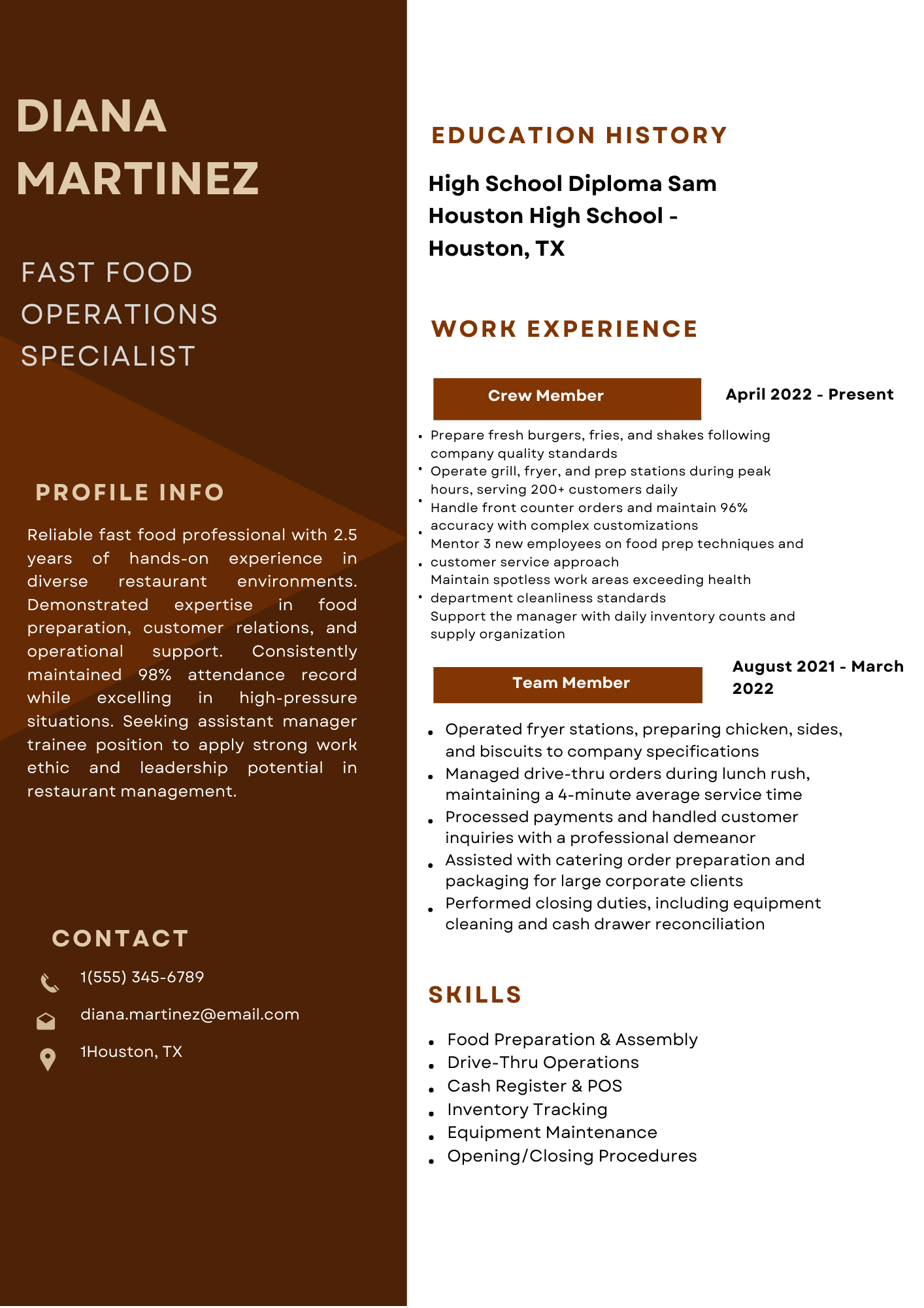 Fast Food Job Resume: Examples & Templates - Hr Simple